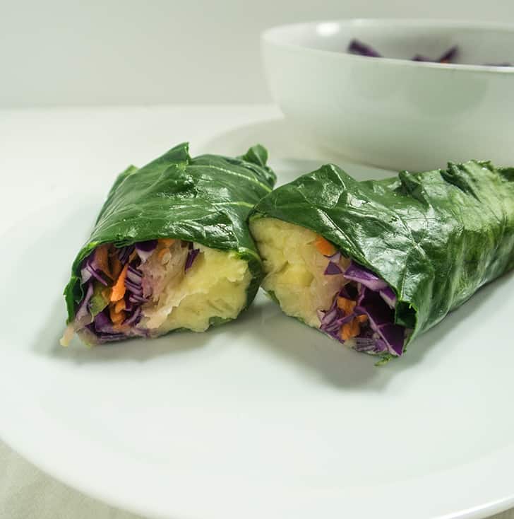 Collard Wraps with Sauerkraut and Mashed Potatoes - Apples for CJ