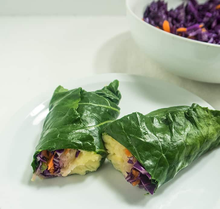 Collard Wraps with Sauerkraut and Mashed Potatoes - Apples for CJ