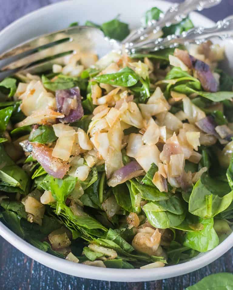 Caramelized Cabbage & Warm Spinach Salad (Vegan, GF) - Apples for CJ